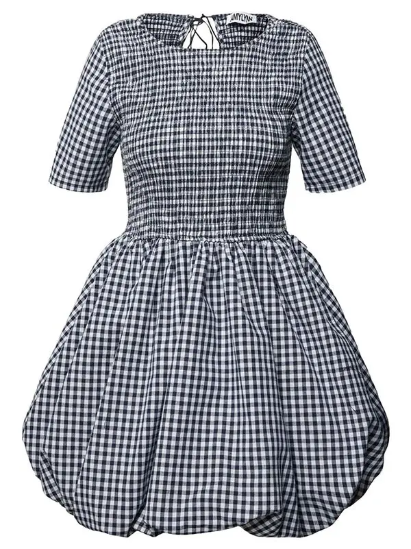 AMY LYNN Gingham Puffball Mini Dress - Black