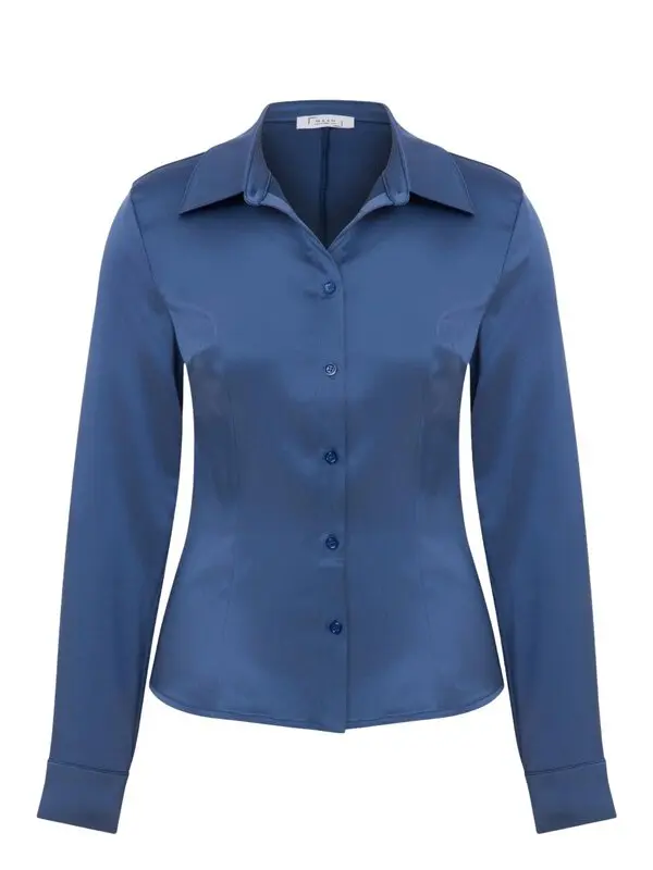 MAAN ISTANBUL Slim Fit Satin Shirt - Blue