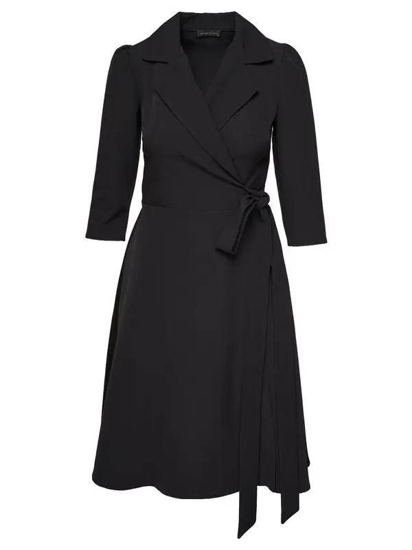 CONCEPT A TROIS Short Wrap Shirt Dress With Pockets - Black