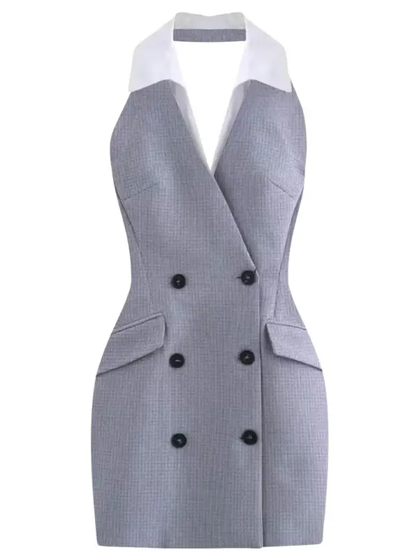 UNUM DIEM Halter Neck Mini Blazer Dress With White Collar - Grey