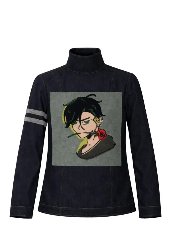 ZASTASTUDIO Denim Jacket With Anime Towel Artwork - Grey