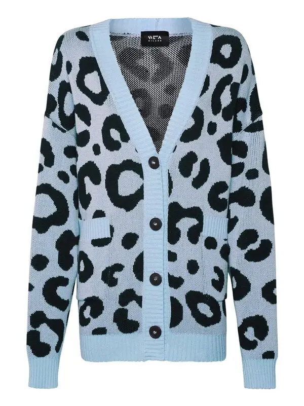 SVETA MILANO Leopard-jacquard Long Cardigan - Black/blue