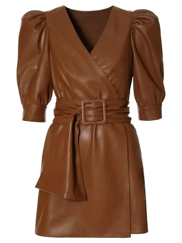 AGGI BY HALEWSKI Andrea Aztec Vegan Leather Mini Dress - Brown