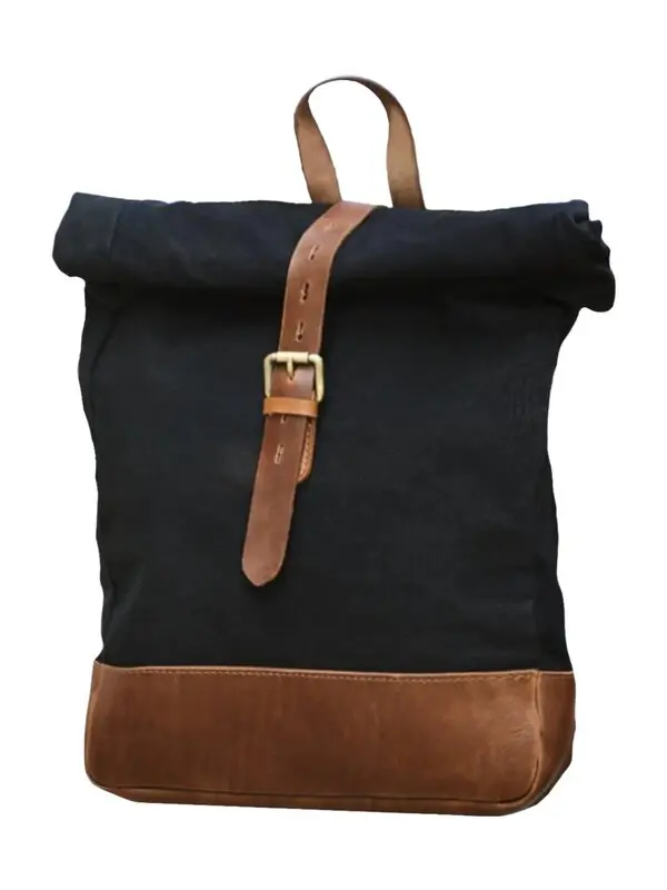 VIDA VIDA Canvas And Leather Roll Top Backpack - Black/brown