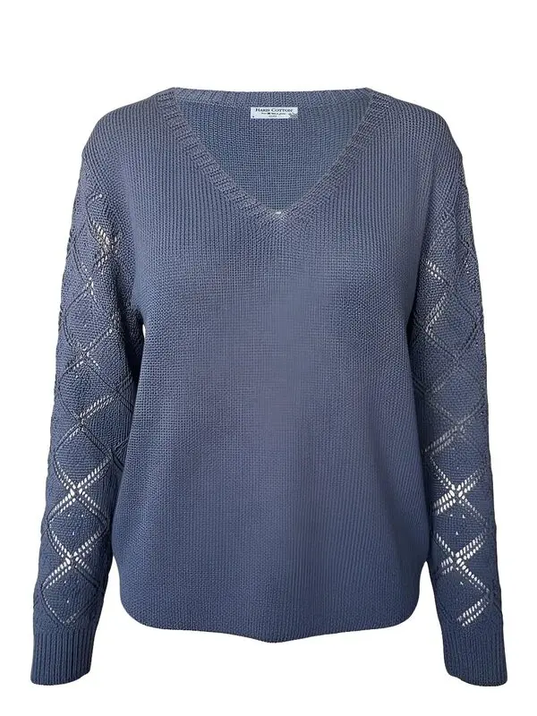 Haris Cotton Knit Sweater With Embroidered Sleeves - Blue