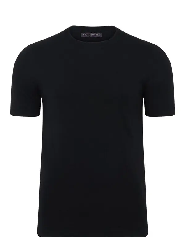 PAUL JAMES KNITWEAR Superfine Merino Wool Illario Knitted T-shirt - Black