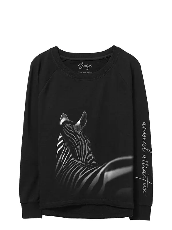 ZENZEE Animal Print Crewneck Sweatshirt - White/black