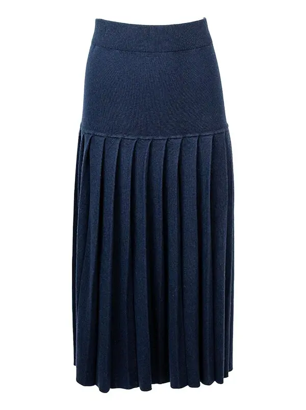 ZENZEE Silk Cashmere Pleated Midi Skirt - Blue
