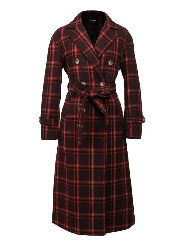 SMART AND JOY Double-breasted Checked Wool Coat - Red