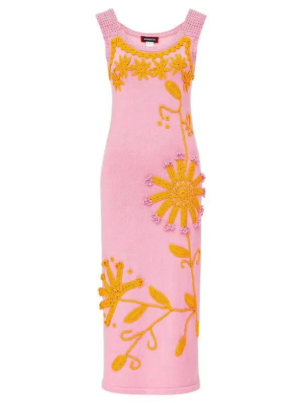 ANDREEVA Knit Dress With Floral Embroidery - Pink
