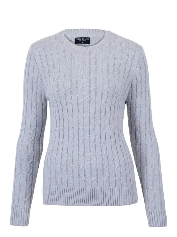 PAUL JAMES KNITWEAR Cotton Cable Knit Crew Neck Jumper - Grey