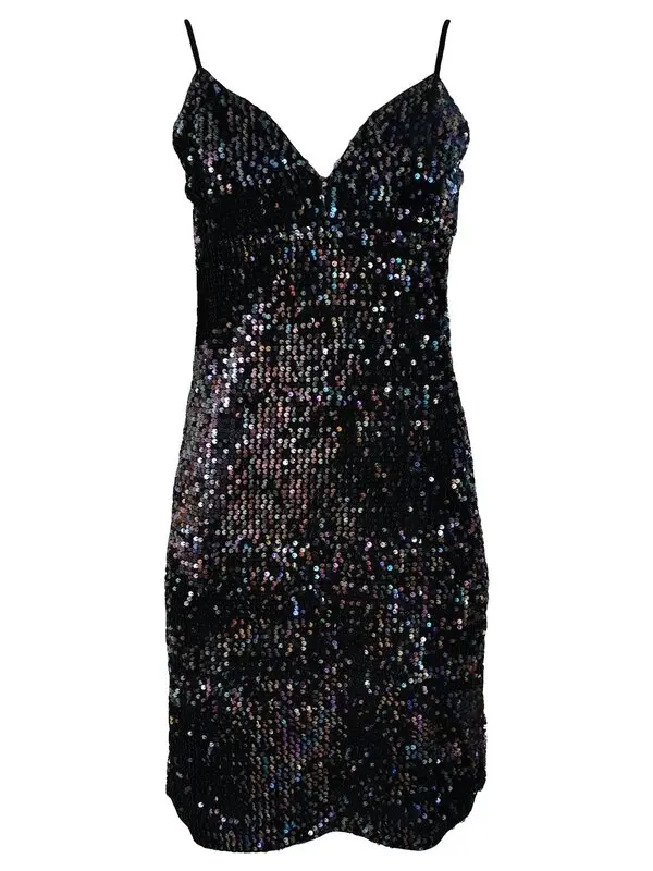 LALIPOP DESIGN Sequined Velvet Mini Dress - Black