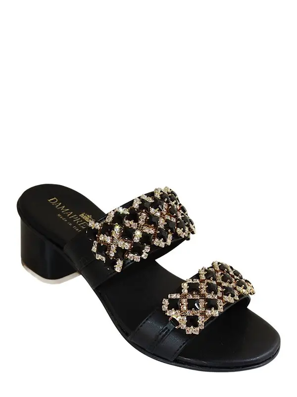 DAMAPREZIOSA Eleonora Embellished Block Heel Sandals - Black