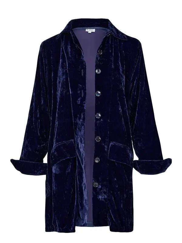 AT LAST... Kensington Silk Velvet Shirt-jacket - Blue