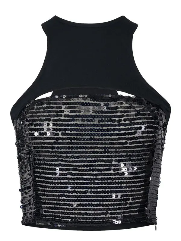 EGYPTIAN BLUE Sequin Cropped Tank Top - Black