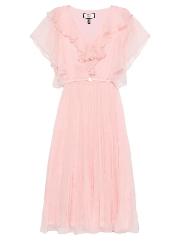 NISSA Floral-appliqué Silk Midi Dress - Pink