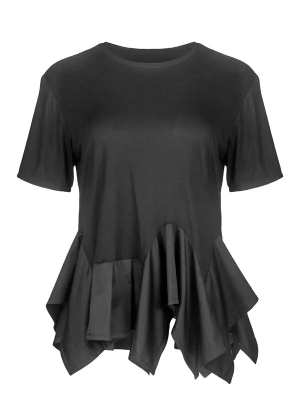 HELENE GALWAS Cotton T-shirt With Volant Hem - Black
