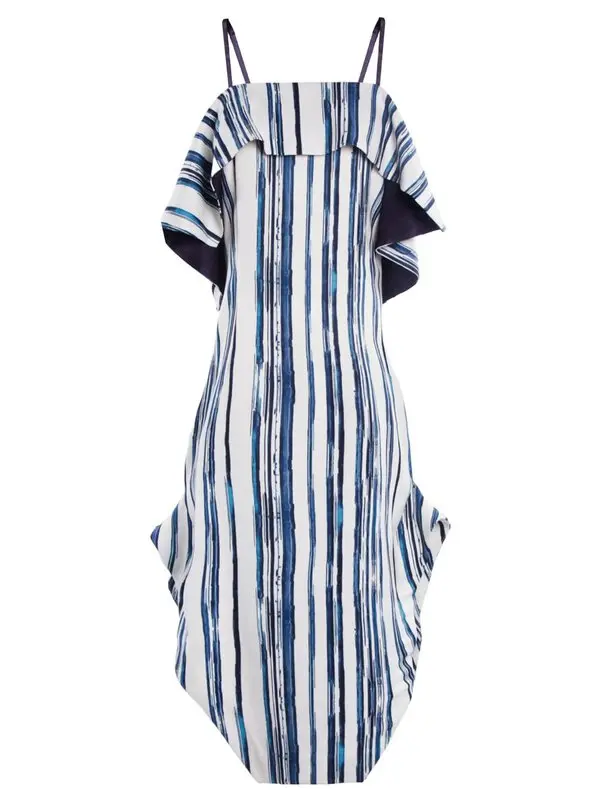 SMART AND JOY Stripe Print Cold Shoulder Dress - Blue