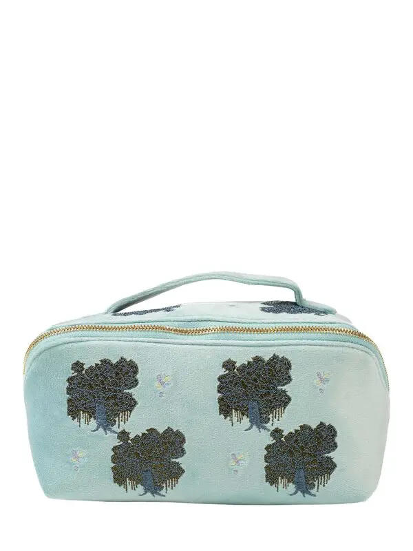 HOUSE OF MURPHY Embroidered Velvet Cosmetic Bag - Blue