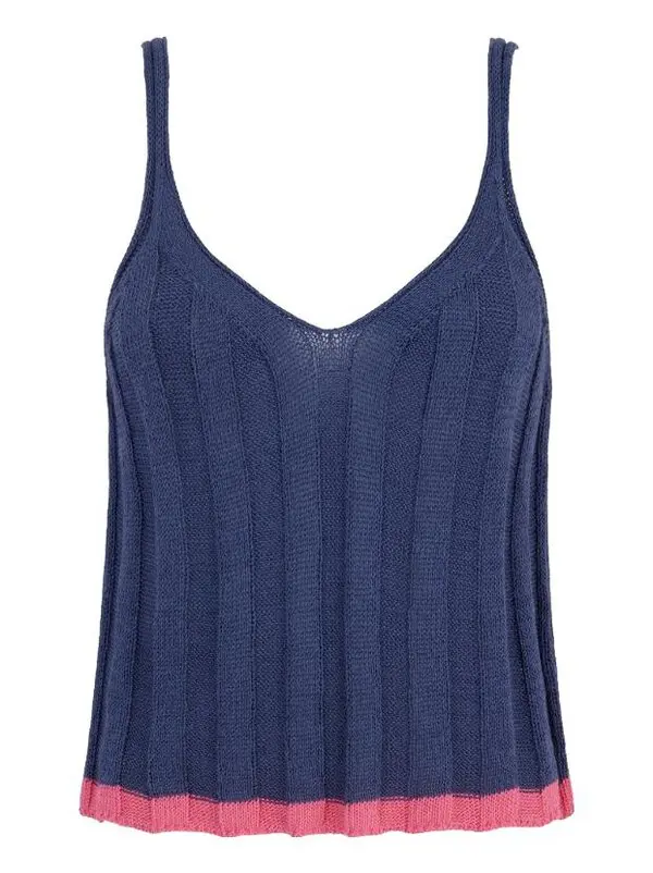 CARA & THE SKY Jodie Ribbed Knitted Cami Vest - Blue