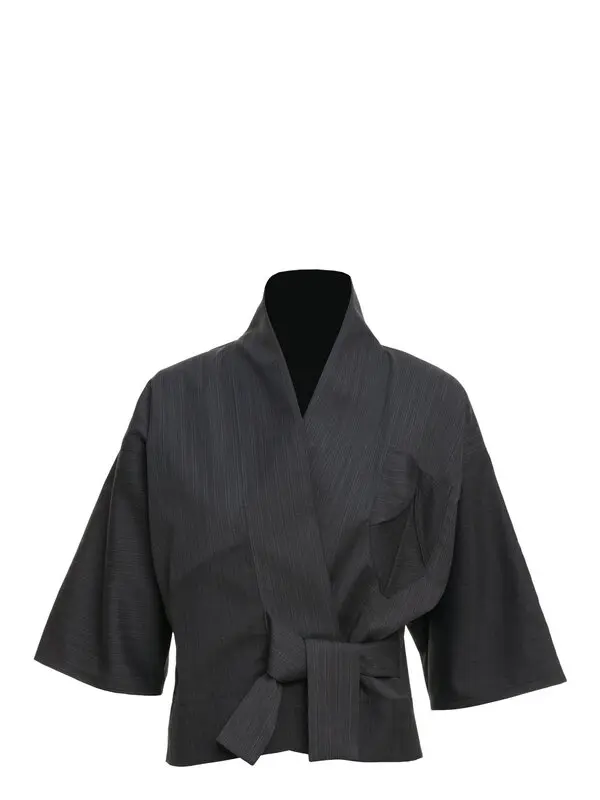MOE Striped Wool Vest Jacket With Pockets - Grey