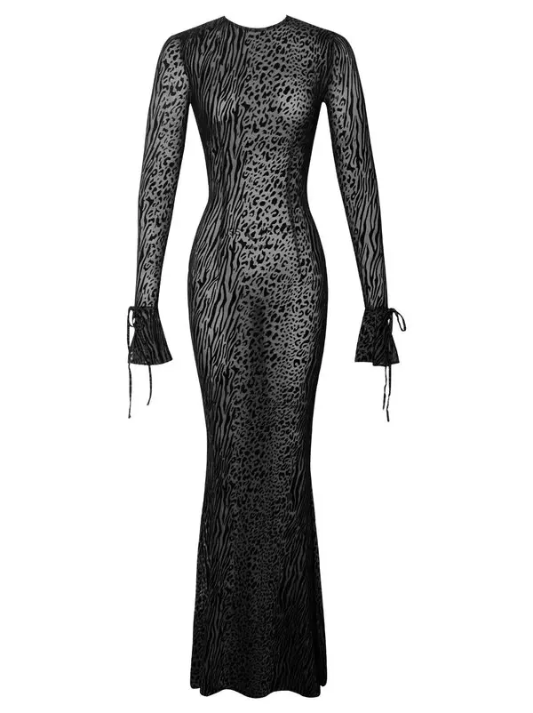 MISS CIRCLE NEW YORK Waylynn Animal Print Velvet Burnout Maxi Dress - Black