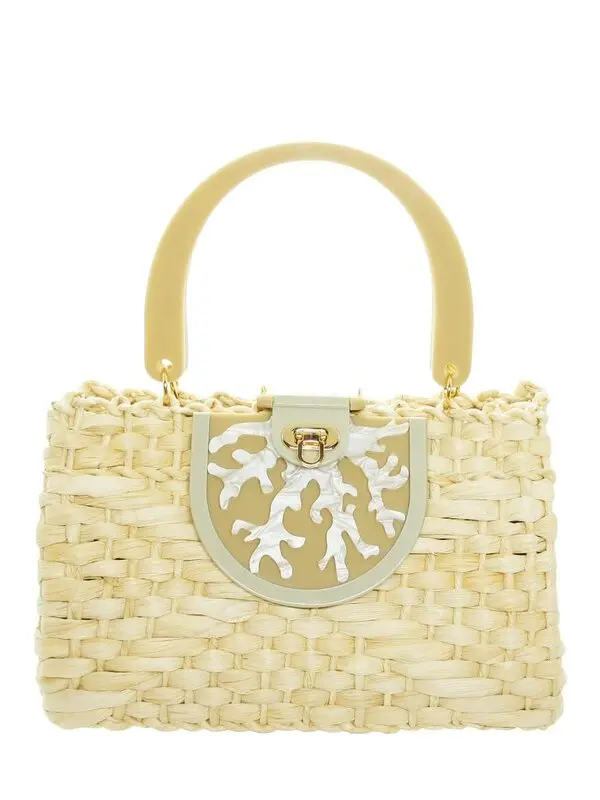 GISSA BICALHO Handmade Corn Stover Bag With Acrylic Lid And Chain Strap - Beige/orange