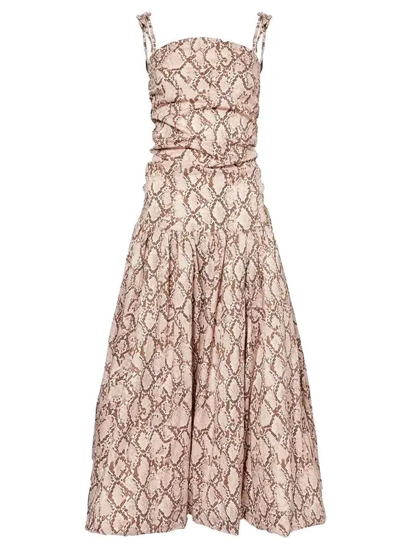 AMY LYNN Alexa Snake Print Puffball Dress - Brown