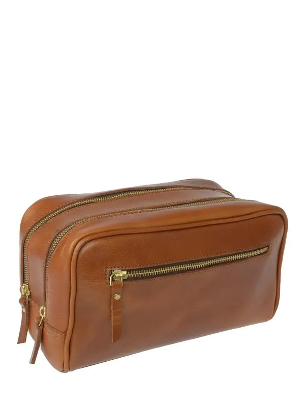 VIDA VIDA Leather Wash Bag With Three Zips - Brown