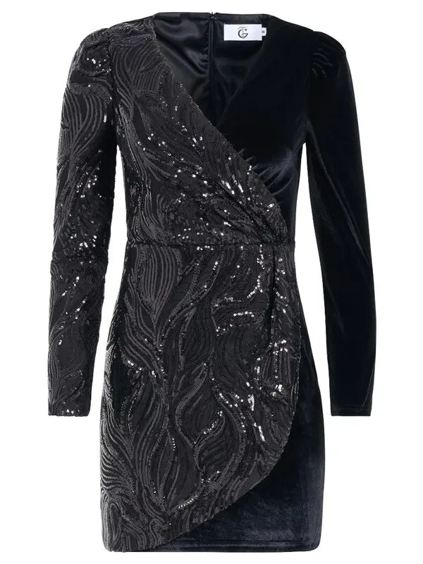 THE GT ATELIER Sequined V-neck Mini Dress - Black