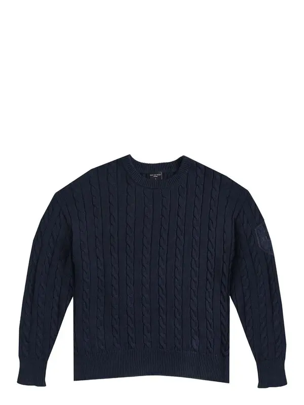 RAVE ON TREND Cable Knit Cotton Sweater - Blue