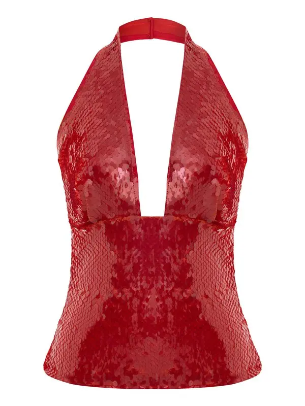 PCFG Sequin Halter Top - Red