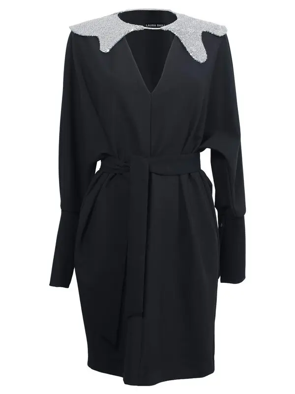 LAURA DAILI Baroque Shadow Dress With Detachable Collar - Black/silver