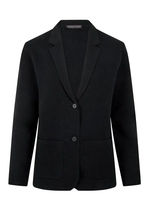 PAUL JAMES KNITWEAR Midweight Cotton Knitted Blazer - Black