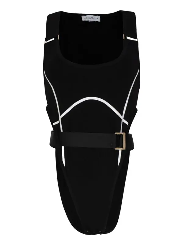 CIRCULAR PATH High Cut Bodysuit - Black/gold