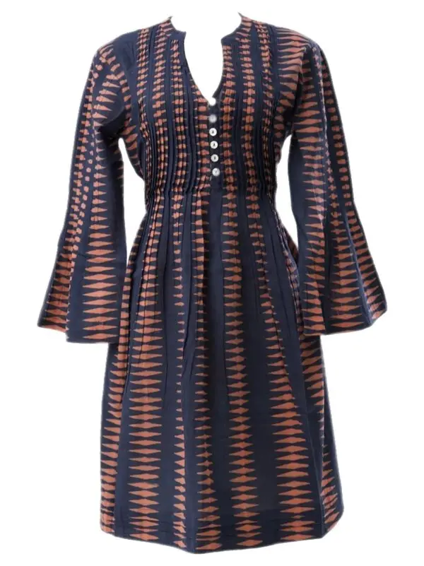 WILD ROSE Poa Block Print Cotton Dress - Blue