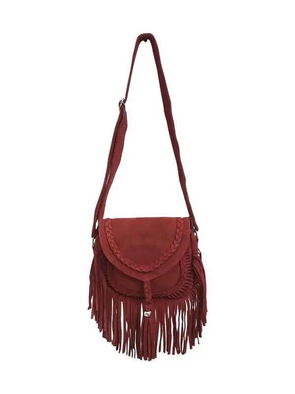ZASTASTUDIO Suede Leather Crossbody Bag With Fringe - Red