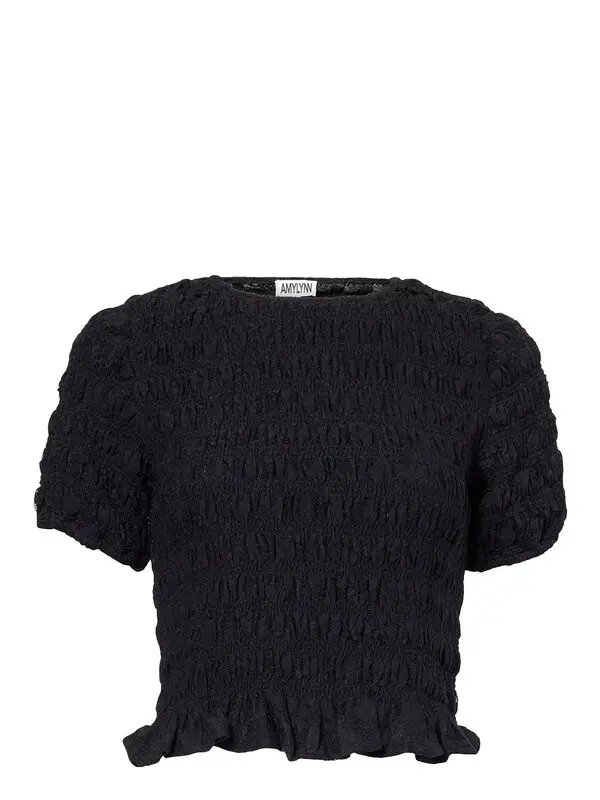 AMY LYNN Eliza Lace Shirred Top - Black