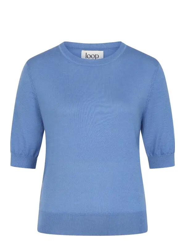 LOOP CASHMERE Crew Neck Short Sleeve Sweater - Blue