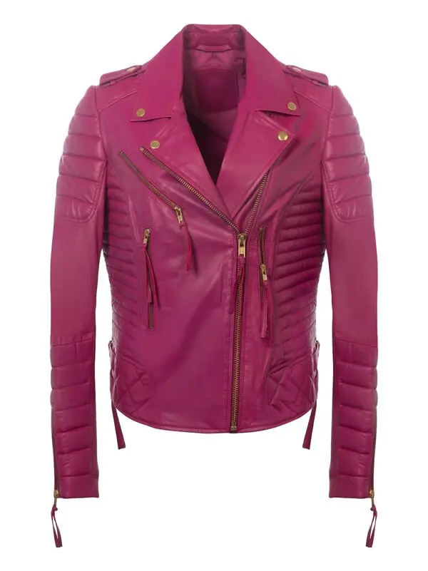 ZASTASTUDIO Upcycled Sheepskin Leather Biker Jacket - Pink