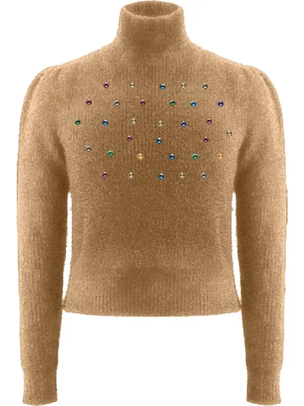 ROCH PEREL Embellished Fur Knit Turtleneck Sweater - Brown