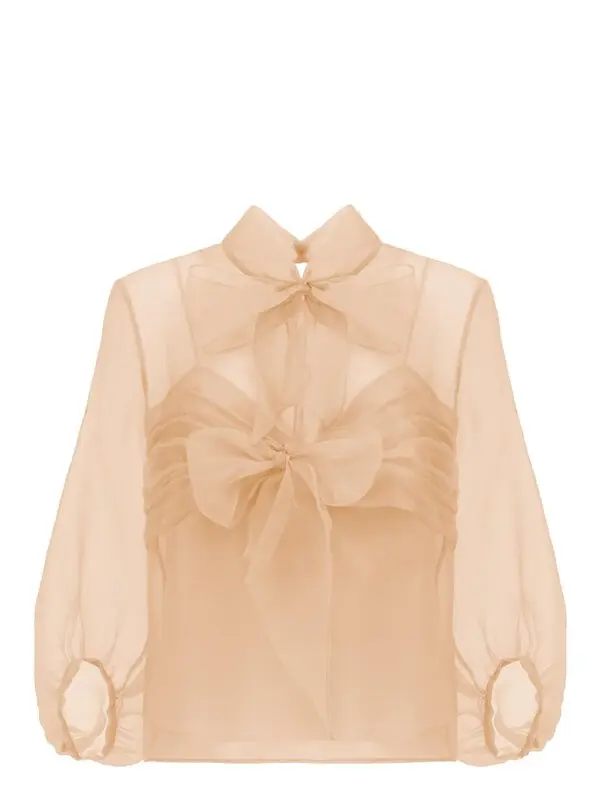 GEORGETTE Sheer Bow Blouse - Orange