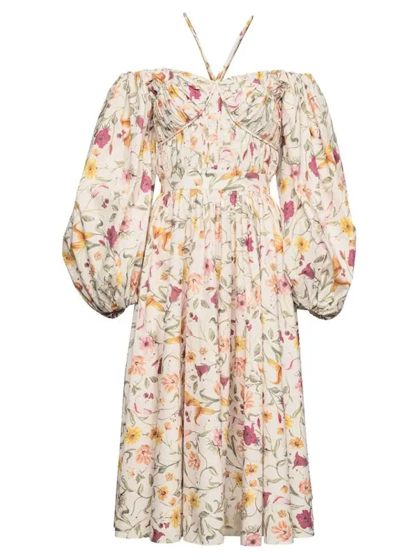 VASILIKI ATELIER Rosa Floral Print Midi Dress - Beige/white