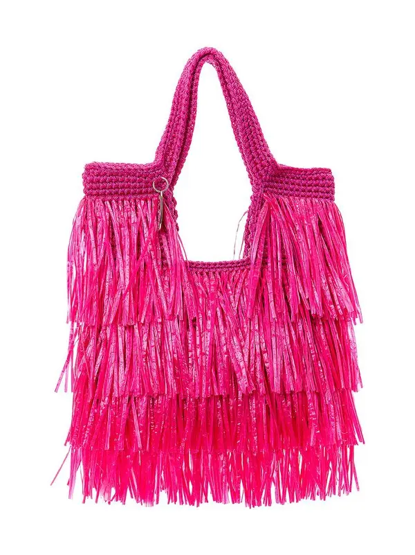 SPEIRA Tote Bag With Raffia Fringe - Pink