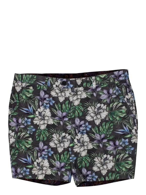 LORDS OF HARLECH John Flat Front Floral Print Stretch Shorts - Blue/black/white