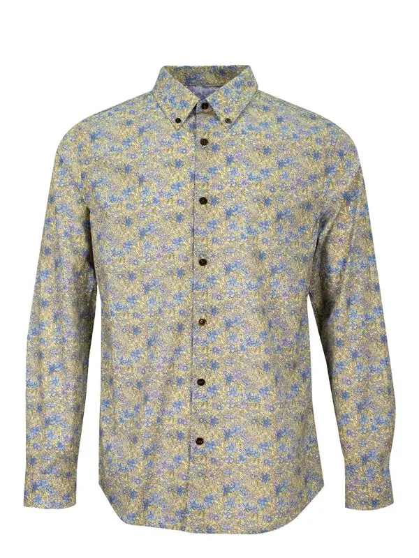 LORDS OF HARLECH Morris Flower Field Shirt Shadow Sunshine - Orange