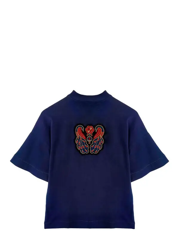 LO NEEL Organic Cotton T-shirt With Embroidered Emblem - Blue