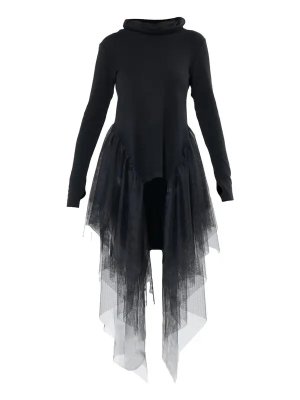 METAMORPHOZA Knitted Turtleneck Tunic With Tulle - Black