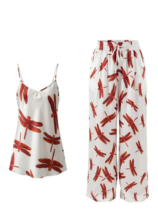 JANARA JONES Dragonfly Print Satin Camilla Set - Red