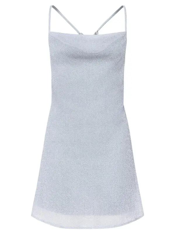 SEROTONINN Lurex Mini Dress With Cross Back - Silver